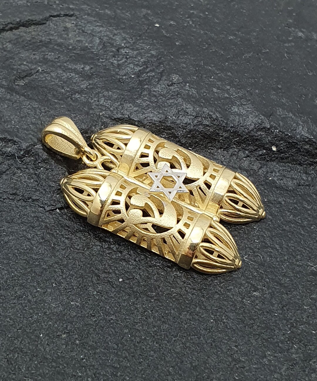 14k Yellow Gold Torah Scroll Pendant, Jewish Pendant, Gold Torah ...