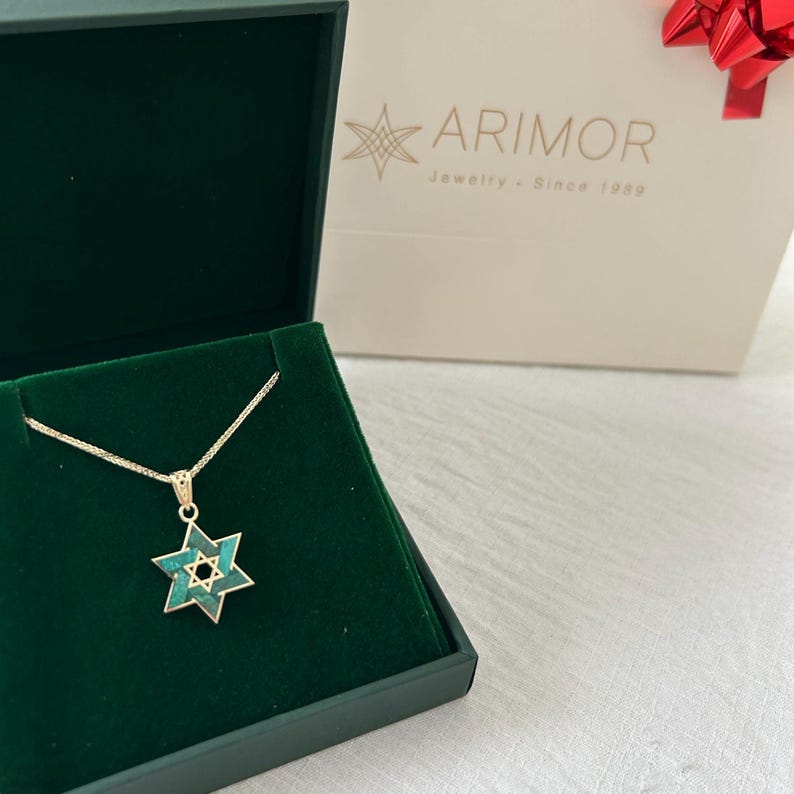 14k Gold Star of David Pendant, Green Eilat Stone, Jewish Jewelry - Etsy