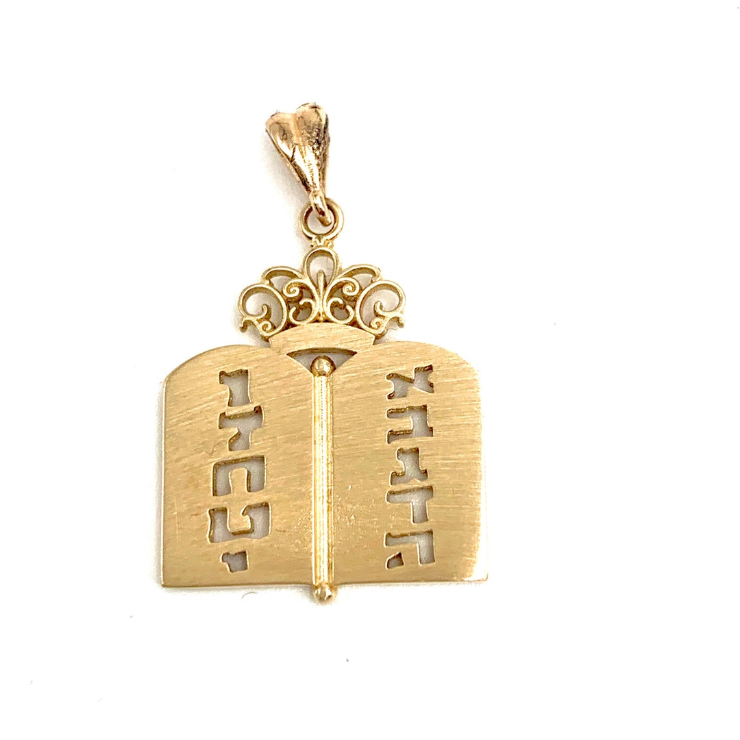 Gold Ten Commandments Pendant, Jewish Jewelry, Gold Jewish Symbol ...