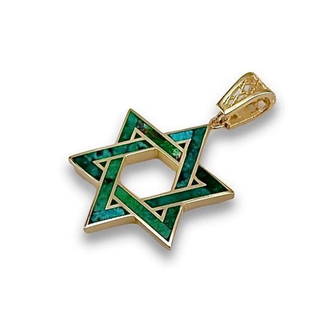 14k Gold Star of David Pendant, Eilat Stone, Magen David With Eilat ...