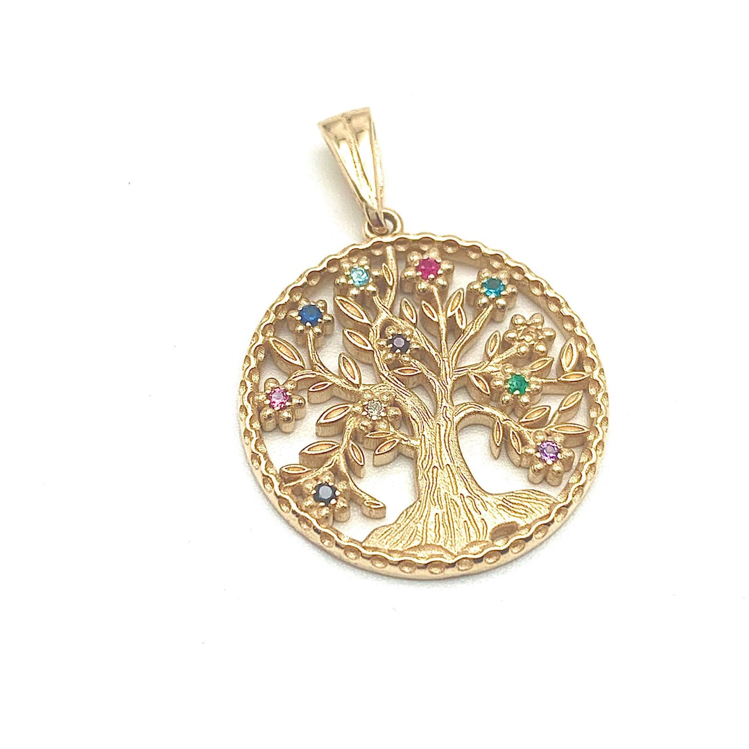 14k Gold Tree of Life Pendant, Set With Diamond & Choshen Stones, Gold ...