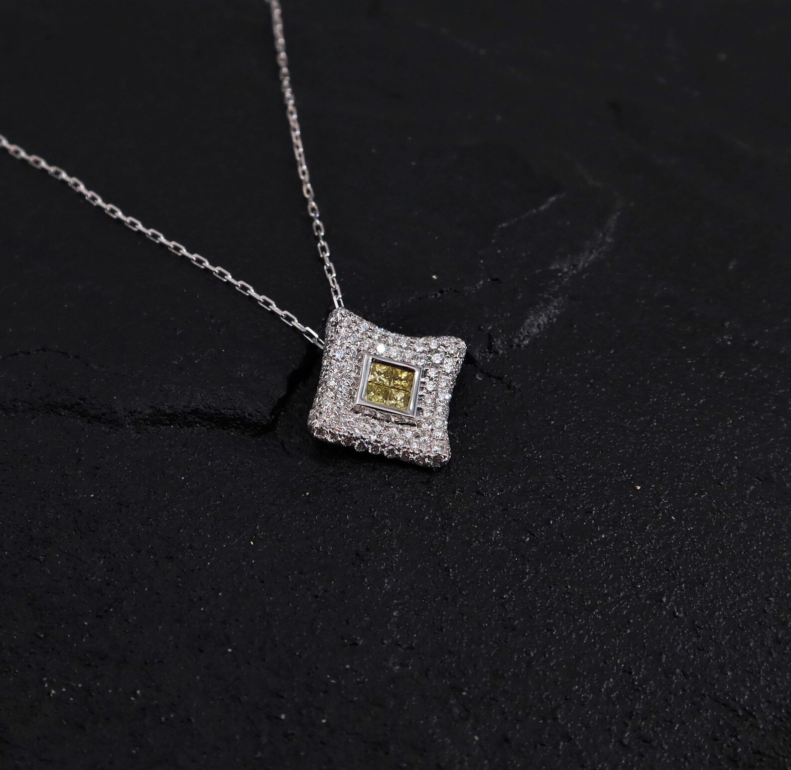 White Gold Square Pendant Set With Diamonds 18k White Gold. - Etsy
