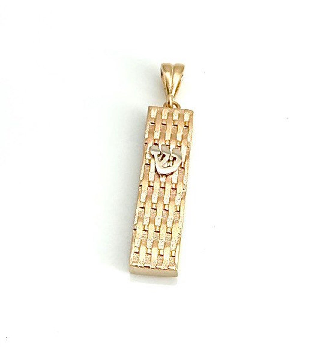 14k Gold Mezuzah Pendant, Hammered Gold Pendant, Jewish Jewelry, Israel ...
