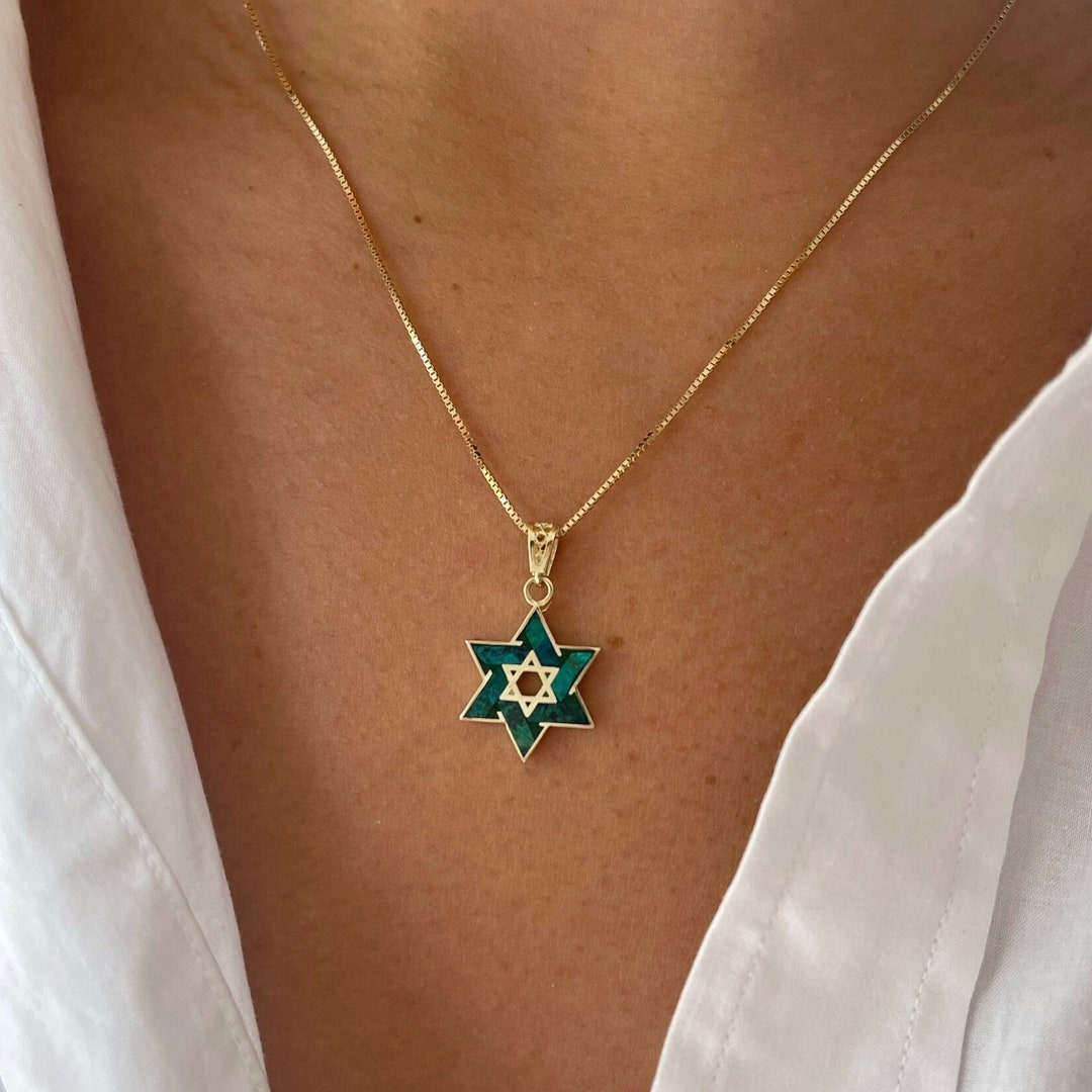 14k Gold Star of David Pendant, Eilat Stone, Magen David With Eilat ...