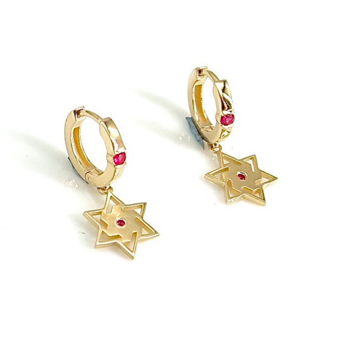 14k Gold Earrings, Star of David Earrings, Magen David Earrings, Jewish ...