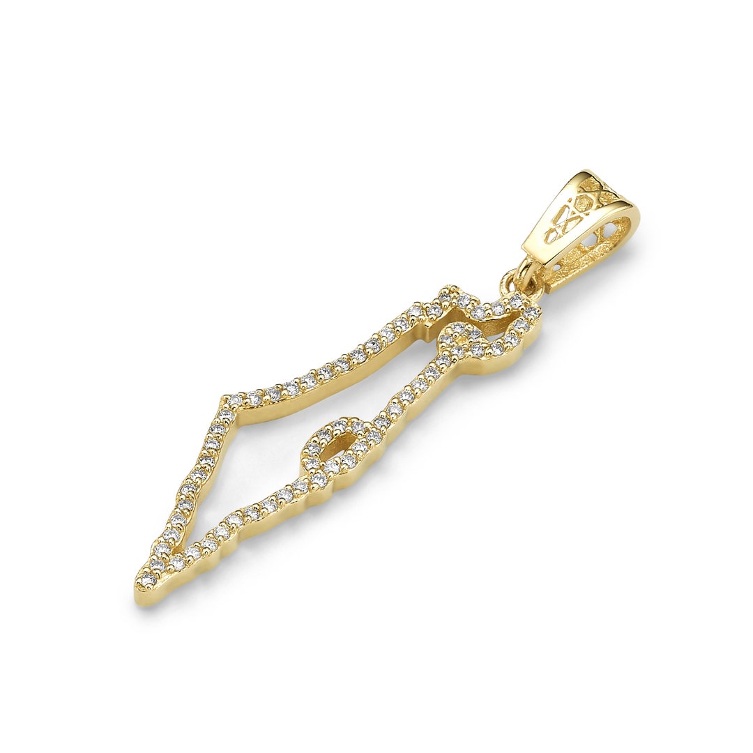 14k Gold Map of Israel Diamonds Pendant, Diamonds Pendant, Gold Israel ...