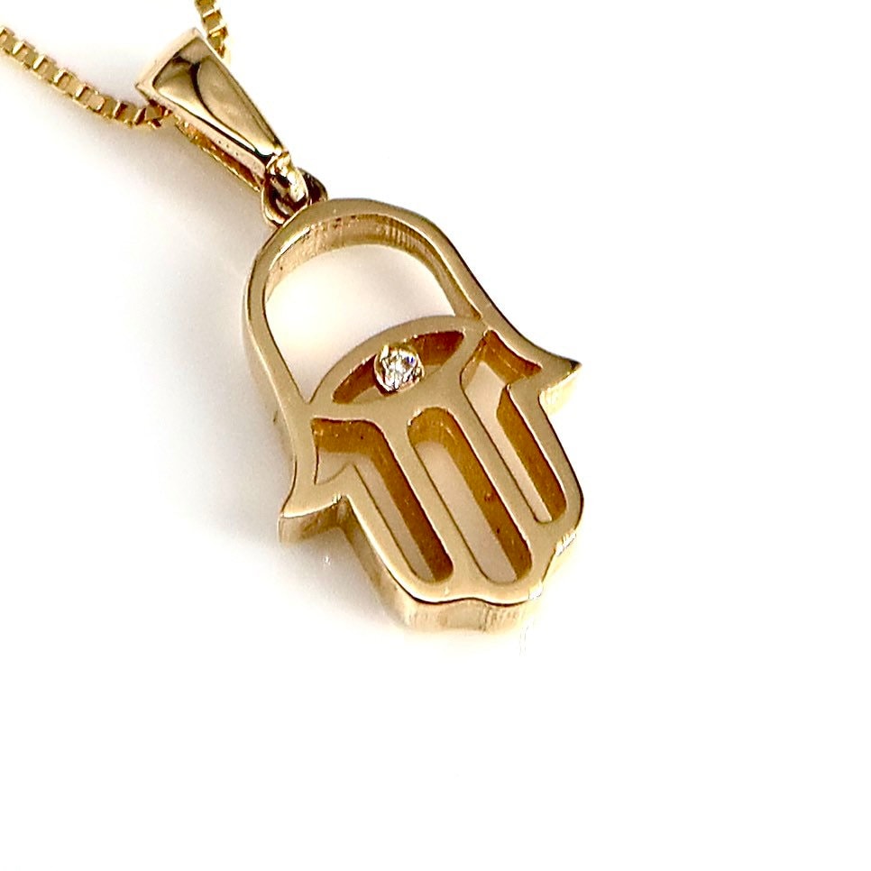 14k Hamsa Pendant Gold Hamsa With Diamond Classic Hamsa - Etsy
