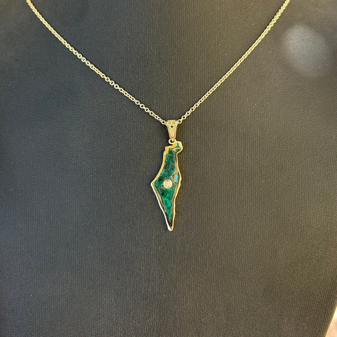 14k Gold Map of Israel Pendant, Eilat Stone, Israel Pendant With ...