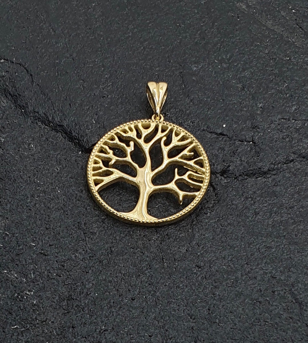 14k Gold Tree of Life Pendant, Tree of Life Round Pendant, Tree of Life ...