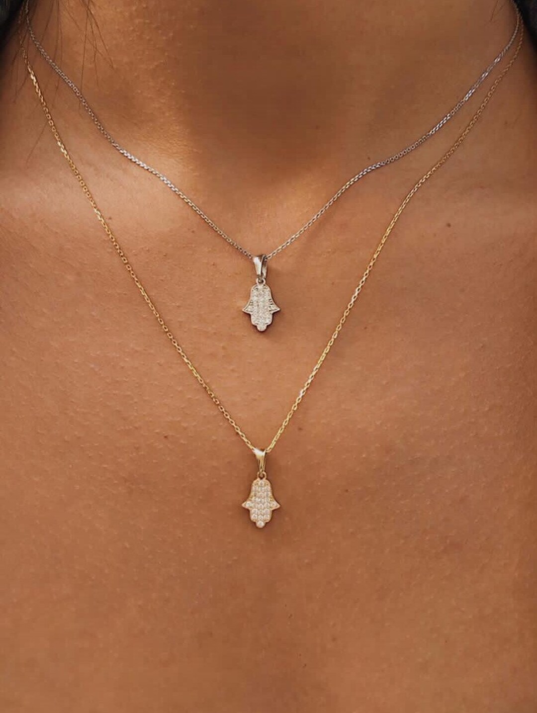 14k Gold Diamond Studded Hamsa Pendant, Classic Diamond Hamsa, Gold ...