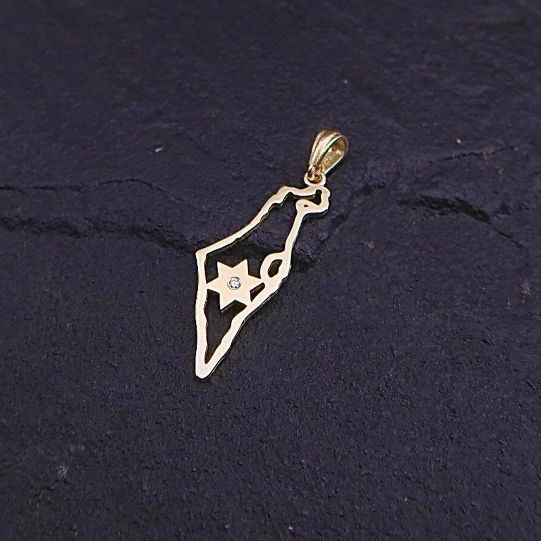 14k Gold Israel Pendant, Land of Israel Pendant, Gold Pendant, Jewish ...