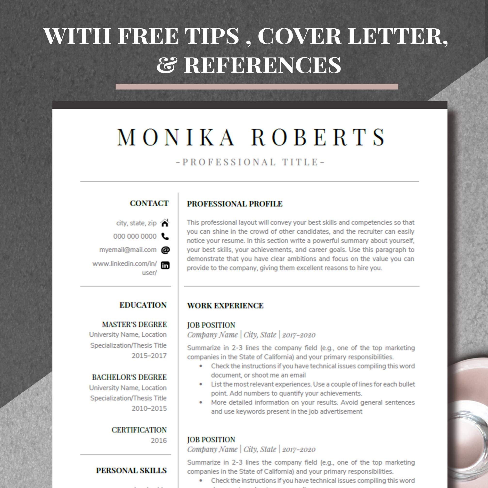 Professional CV Template Educator Resume Template Clear | Etsy