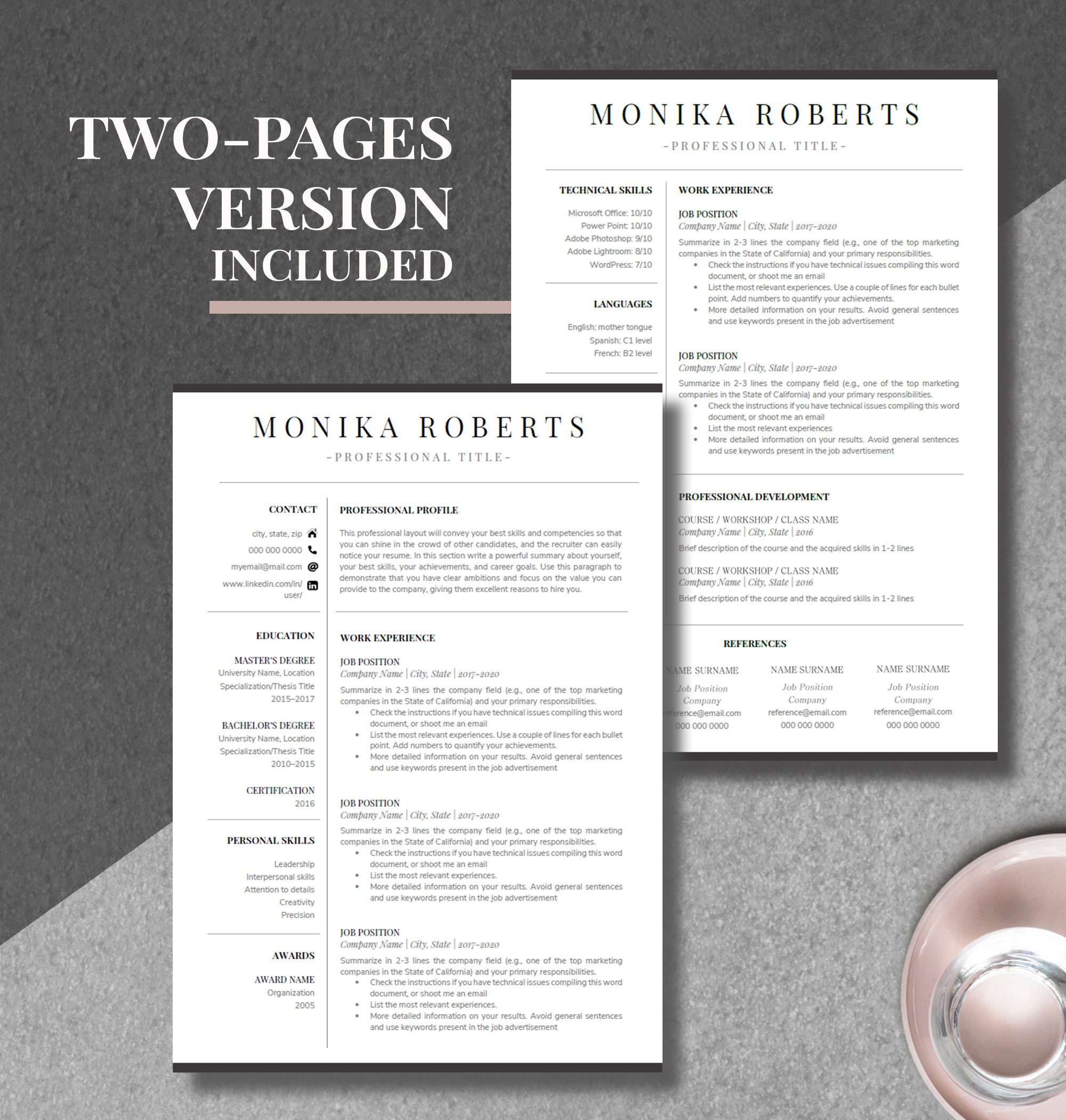 Professional CV Template Educator Resume Template Clear | Etsy