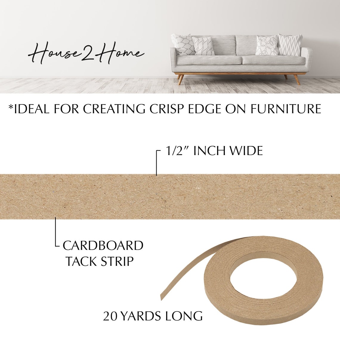 House2home Upholstery Cardboard Tack Strip, 1/2 Inch X 20 Yard Roll ...