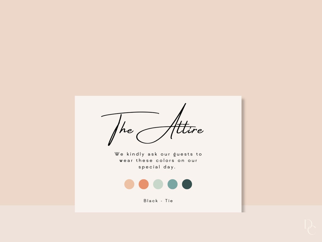 Wedding Attire Card Template Wedding Color Palette Card - Etsy