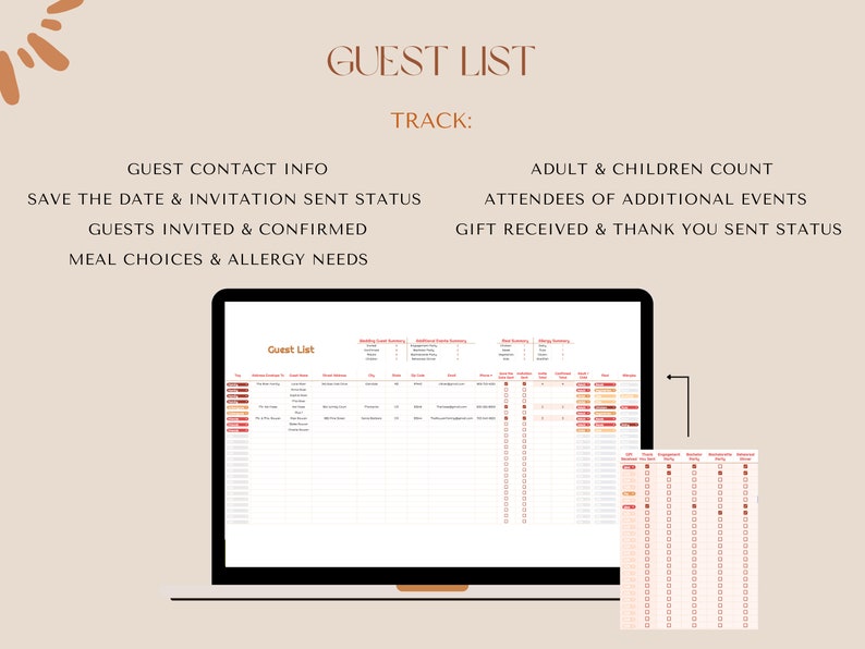 Digital Wedding Spreadsheet | Guest List | Wedding Planning Spreadsheet ...