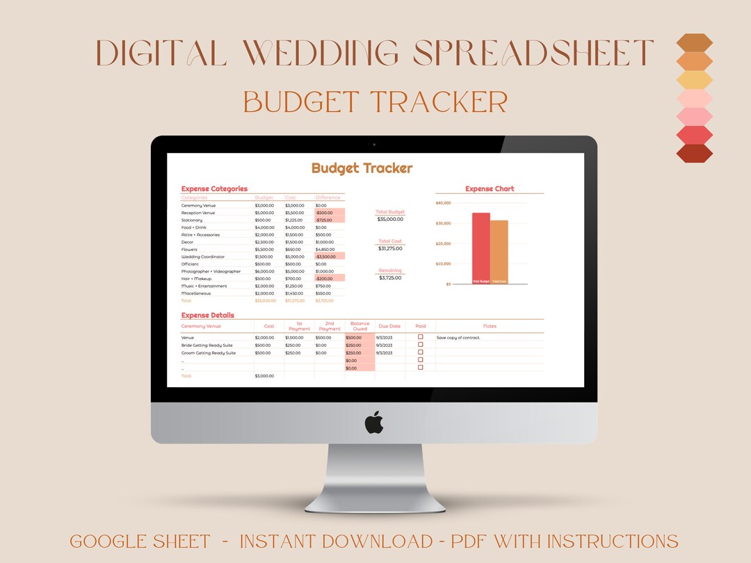 Digital Wedding Spreadsheet | Budget Tracker | Wedding Planning ...