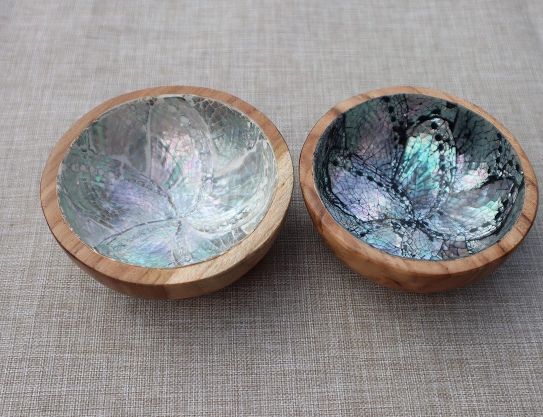 Set of 2 Teak Wood Bowls With Shell Inlay – Handcrafted in Bali ...