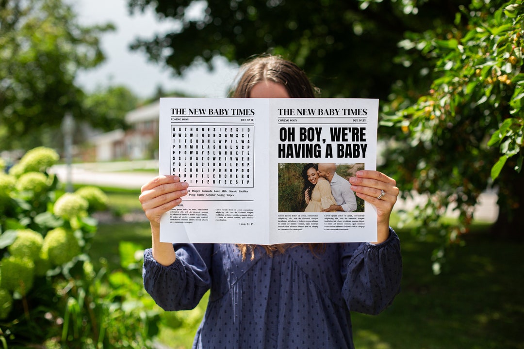 Editable Vintage Pregnancy Announcement Newspaper - Extra! Extra! We're ...