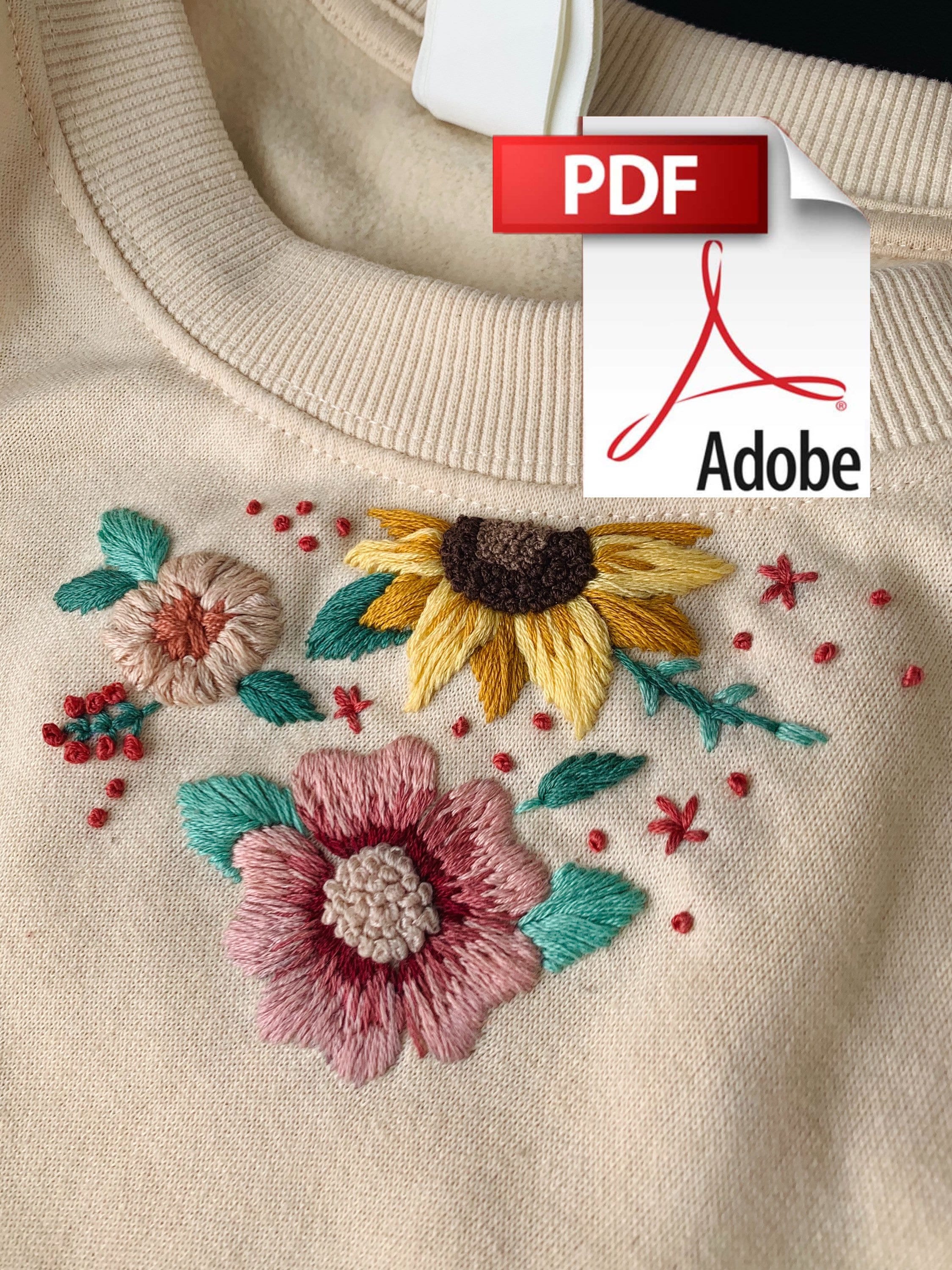 Flowery - Garment Embroidery Pattern, Embroidery PDF Pattern, Pattern ...