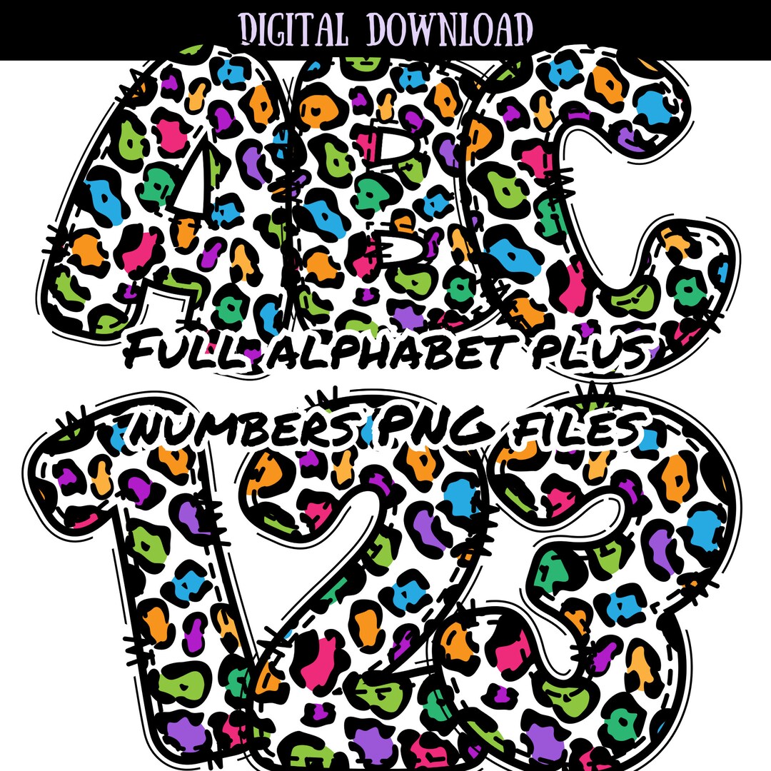 Alphabet PNG Files, Rainbow Leopard Print Digital Alphabet, High ...