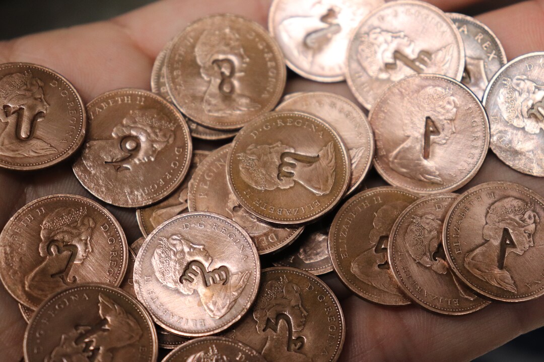 Reclaimed Copper Coins Polished Lucky Penny With Witch Alphabet Script ...