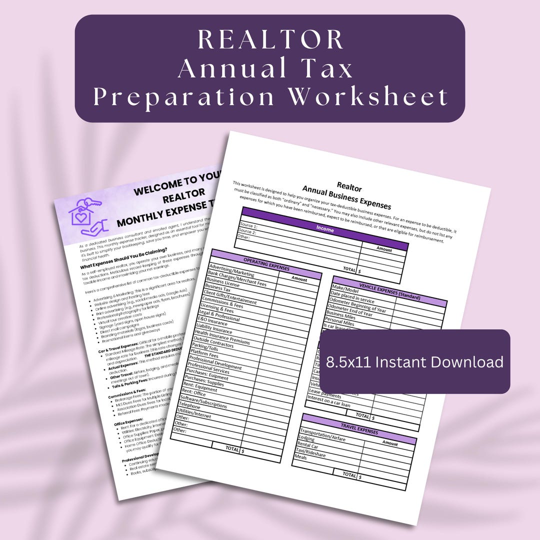 Professional Realtor- Printable Annual Tax Planner Worksheet | INSTANT ...