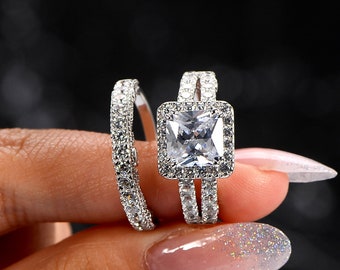 Princess Cut Promise Ring Set - Etsy