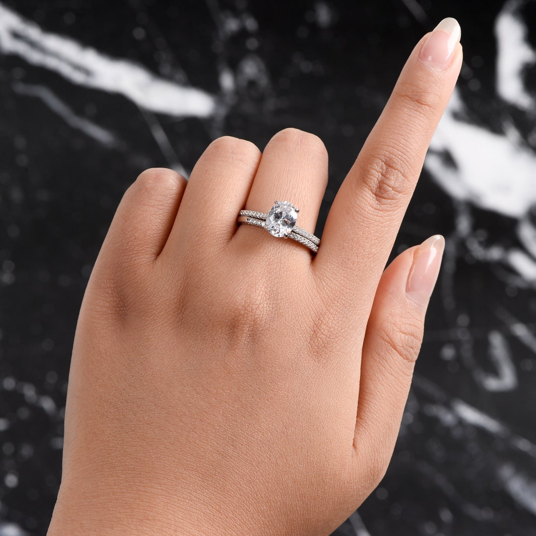 Oval Engagement Ring Set, CZ Oval Wedding Ring Set Promise Ring ...