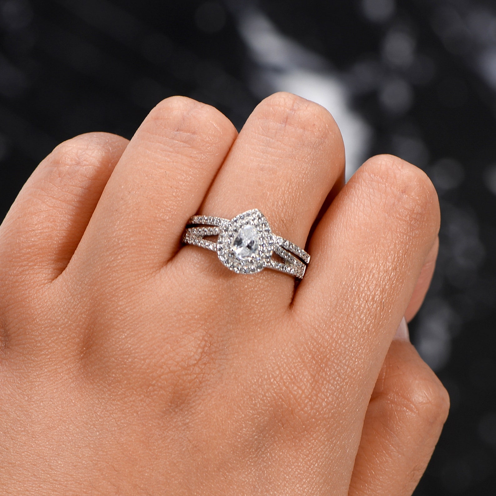 1 2 Ct Pear Shape Cubic Zirconia Wedding Ring Sets Engagement Etsy