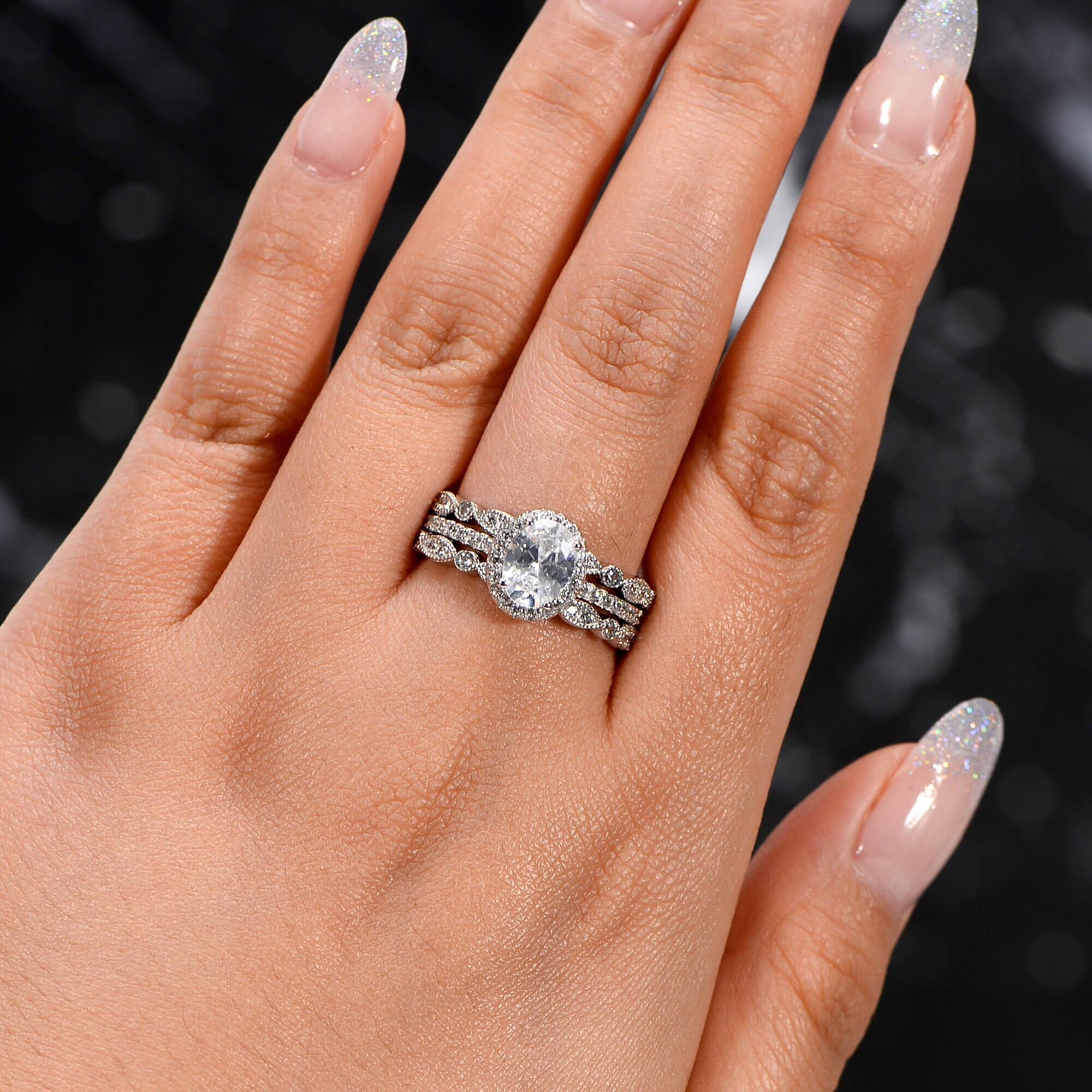 1.25ct Oval Engagement Ring Set Oval Wedding Ring Set Halo | Etsy