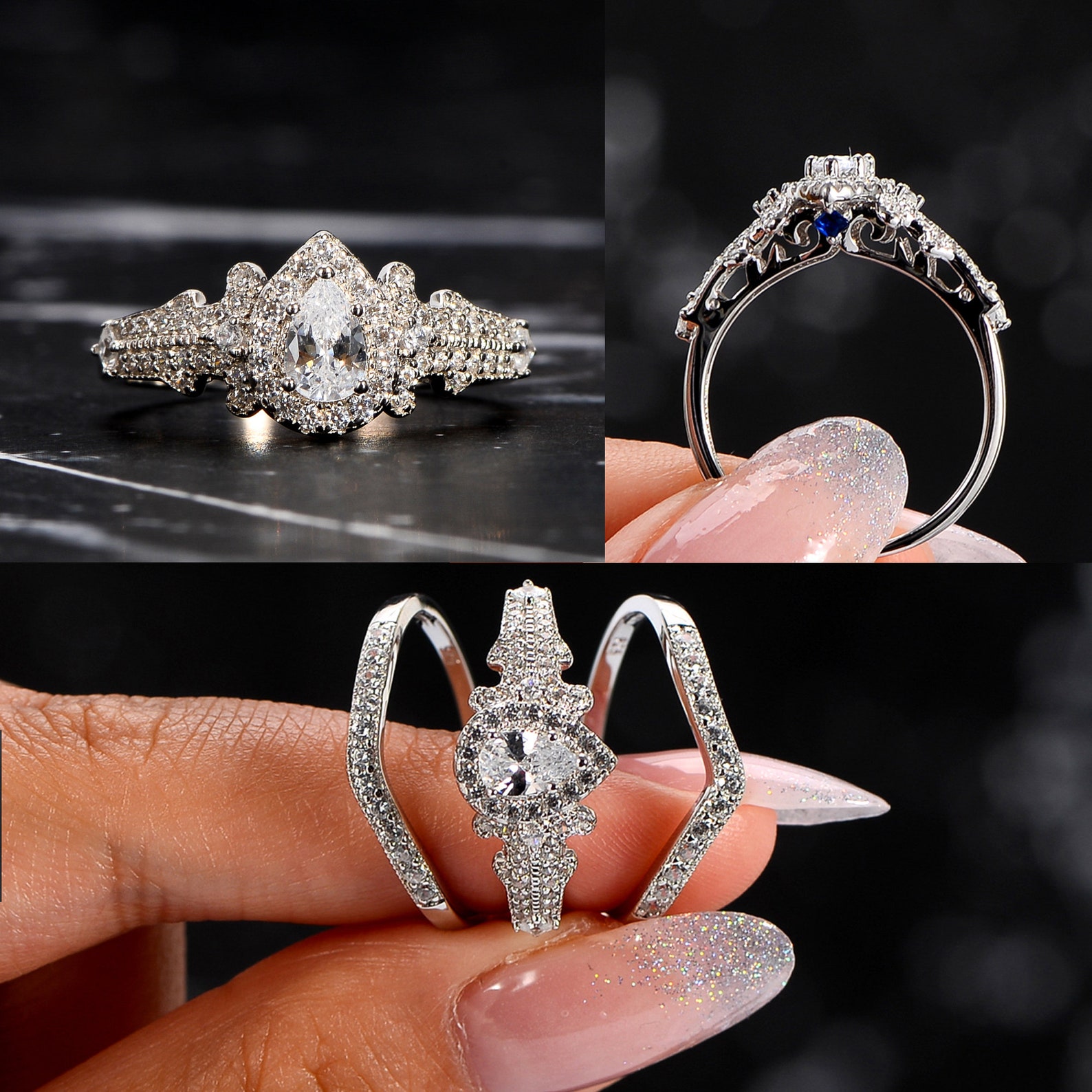 Pear Shape Engagement Ring Set Pear Cut Ring Pear Cut Cubic | Etsy