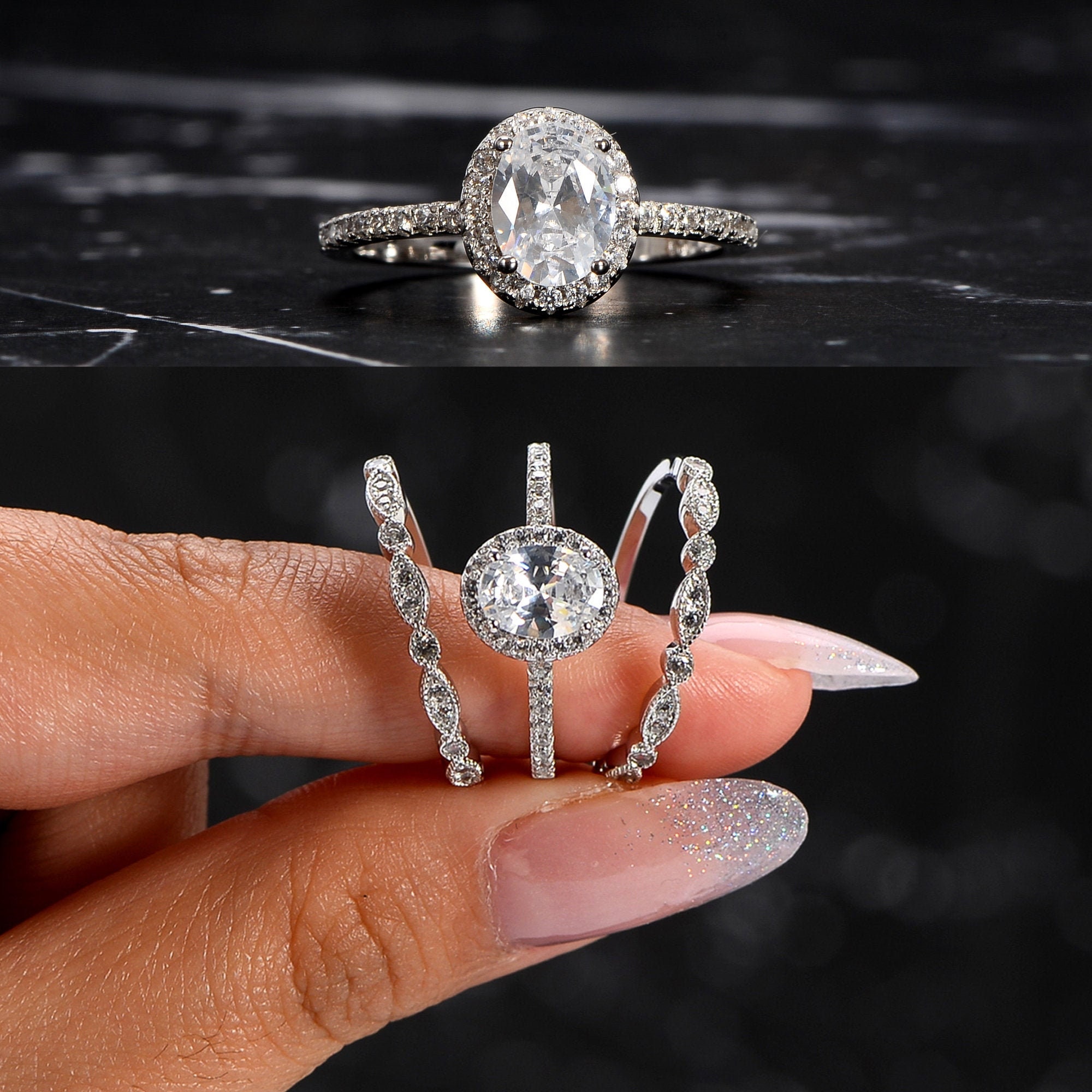 1.25ct Oval Engagement Ring Set Oval Wedding Ring Set Halo | Etsy