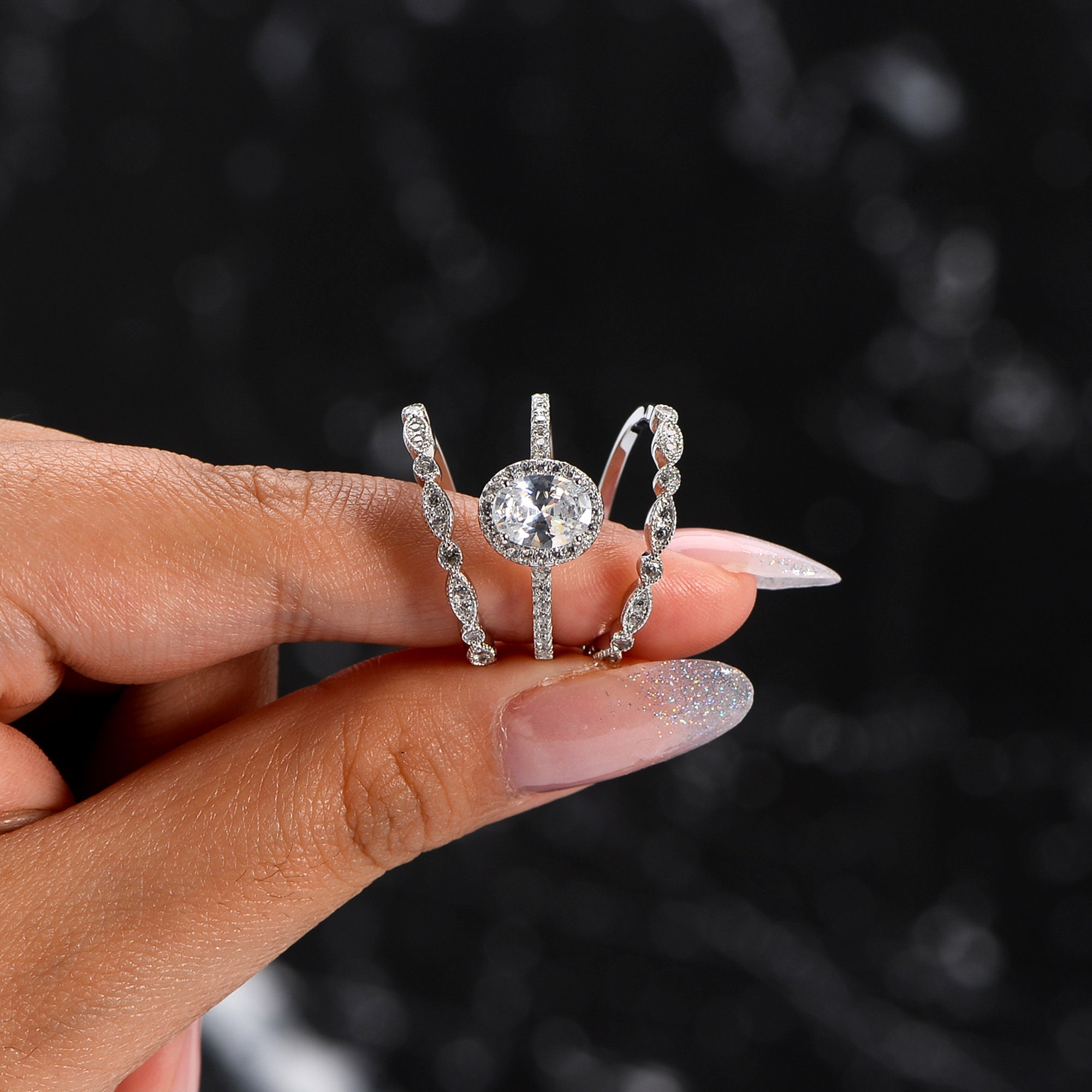 1.25ct Oval Engagement Ring Set Oval Wedding Ring Set Halo | Etsy