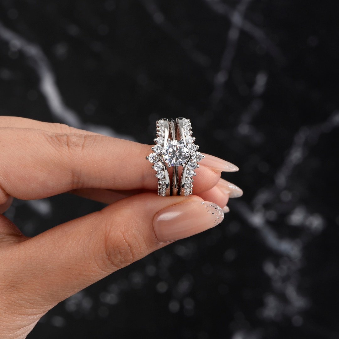 Round Cut Wedding Ring Set Women, 1.25 Ct Bridal Sets - 925 Sterling ...