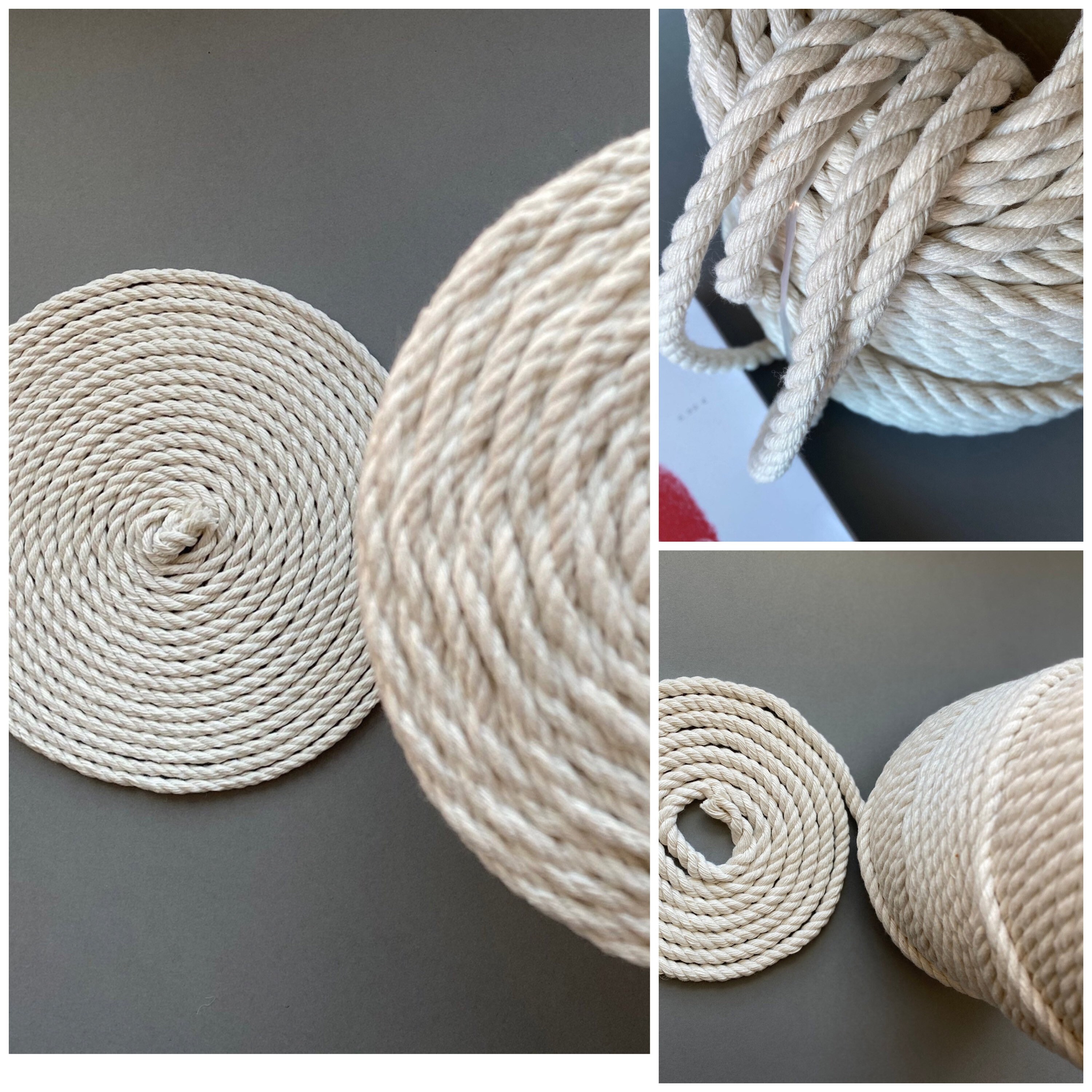Twisted Cotton Rope Macramé Crafting Cord Triple Strand Natural White ...