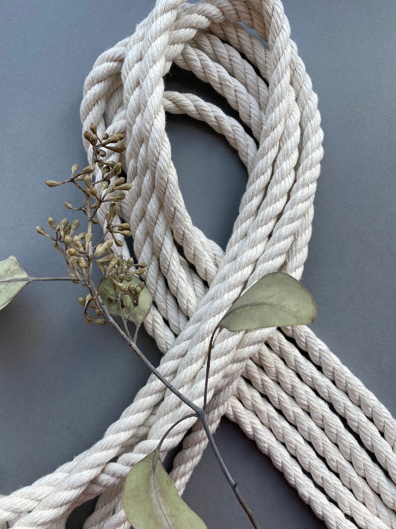 White 8 Mm Twisted Cotton Rope, 10 Meters Natural Rope. Planthanger ...