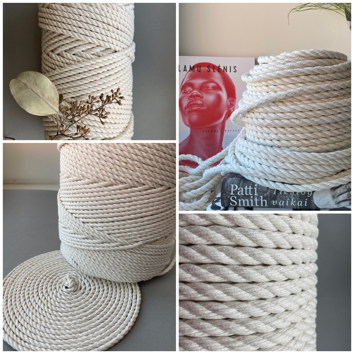 Twisted Cotton Rope Macramé Crafting Cord Triple Strand Natural White ...