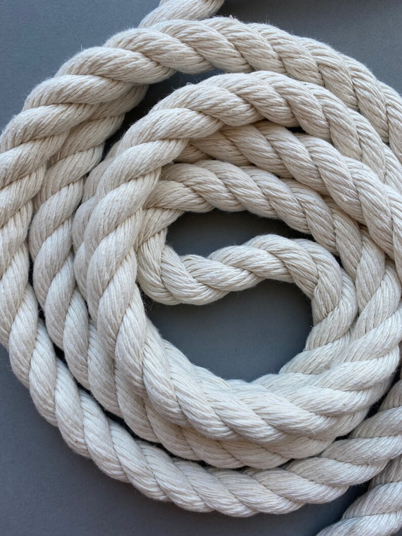 White 12 Mm Twisted Cotton Rope, 10 Meters Natural Rope. Planthanger ...