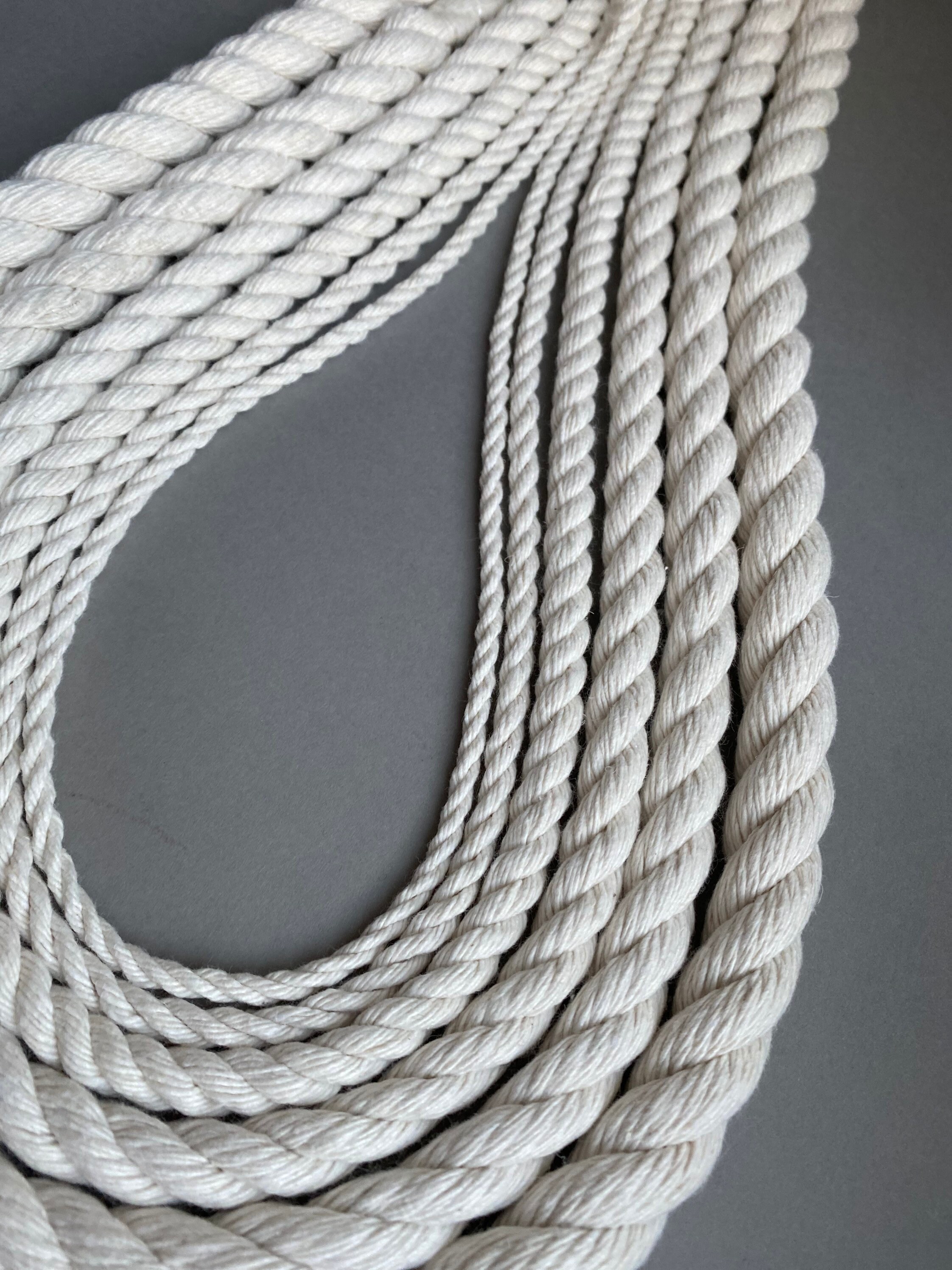 Twisted Cotton Rope Macramé Crafting Cord Triple Strand Natural White ...