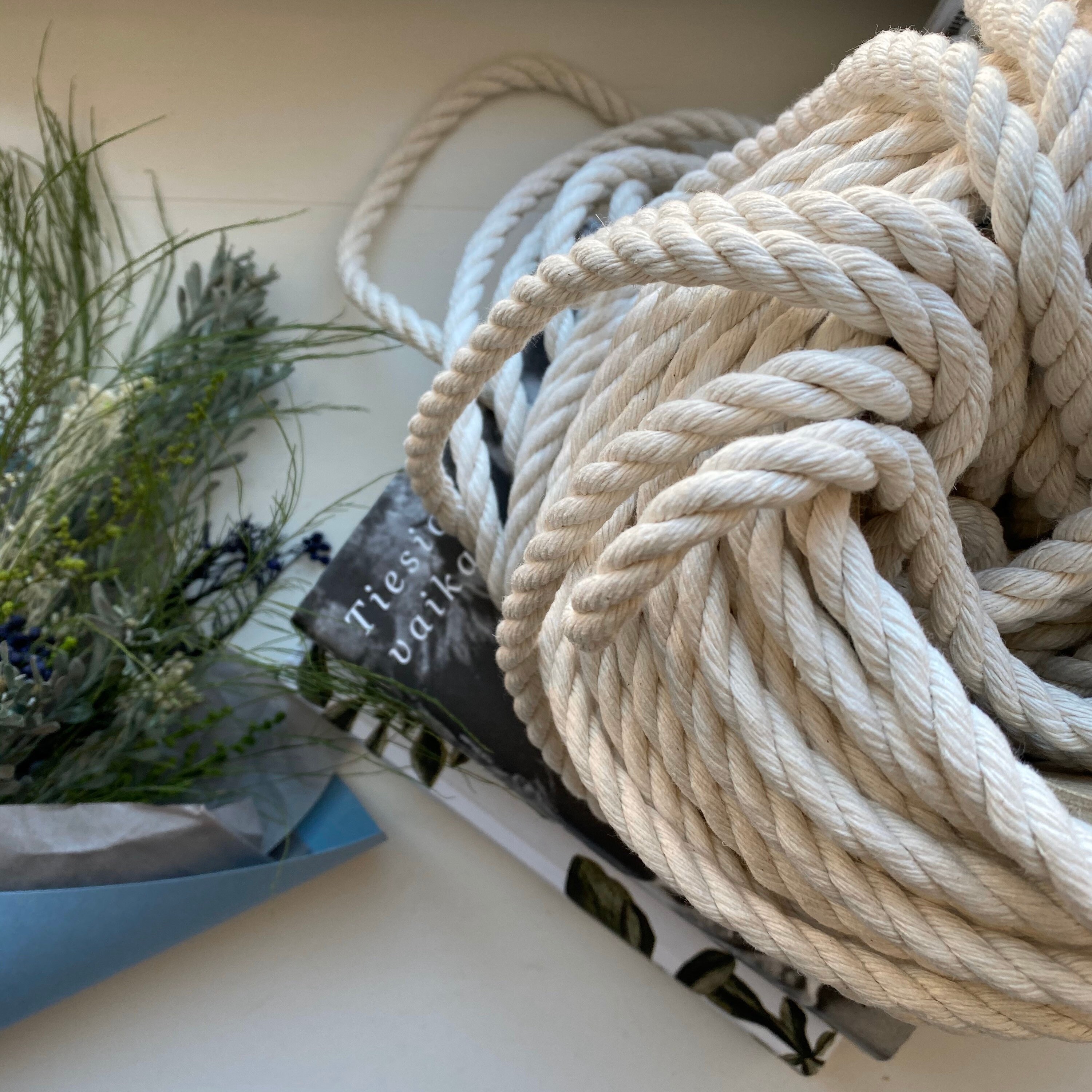 White 8 Mm Twisted Cotton Rope, 10 Meters Natural Rope. Planthanger ...