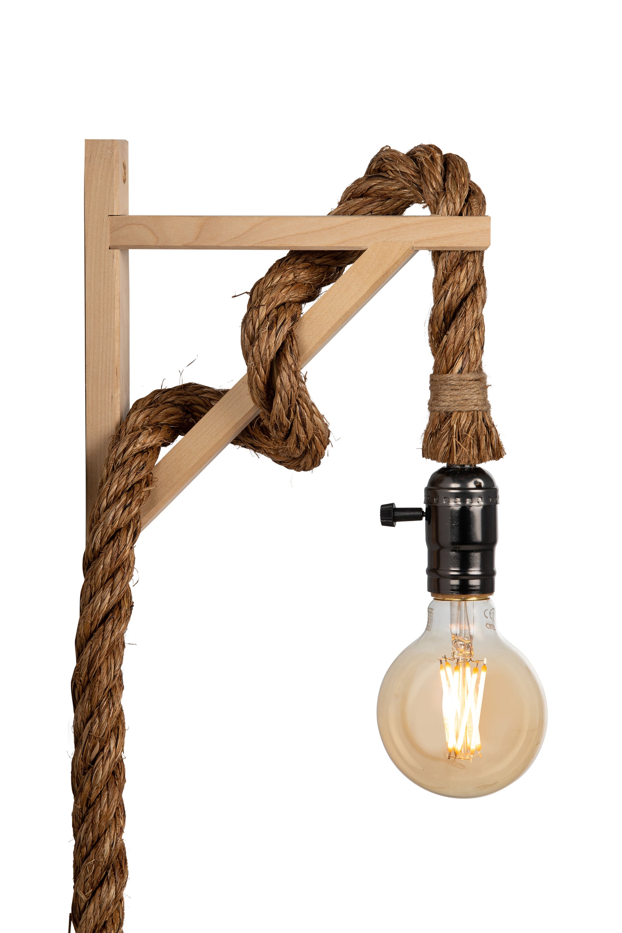Wall Lamp With Rope Wood/rope Lamp - Etsy
