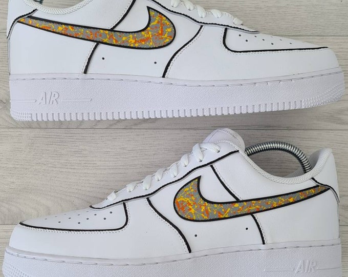Custom Air Force 1 Black Outline Trainers, Af1 Nike Grey Orange Yellow ...