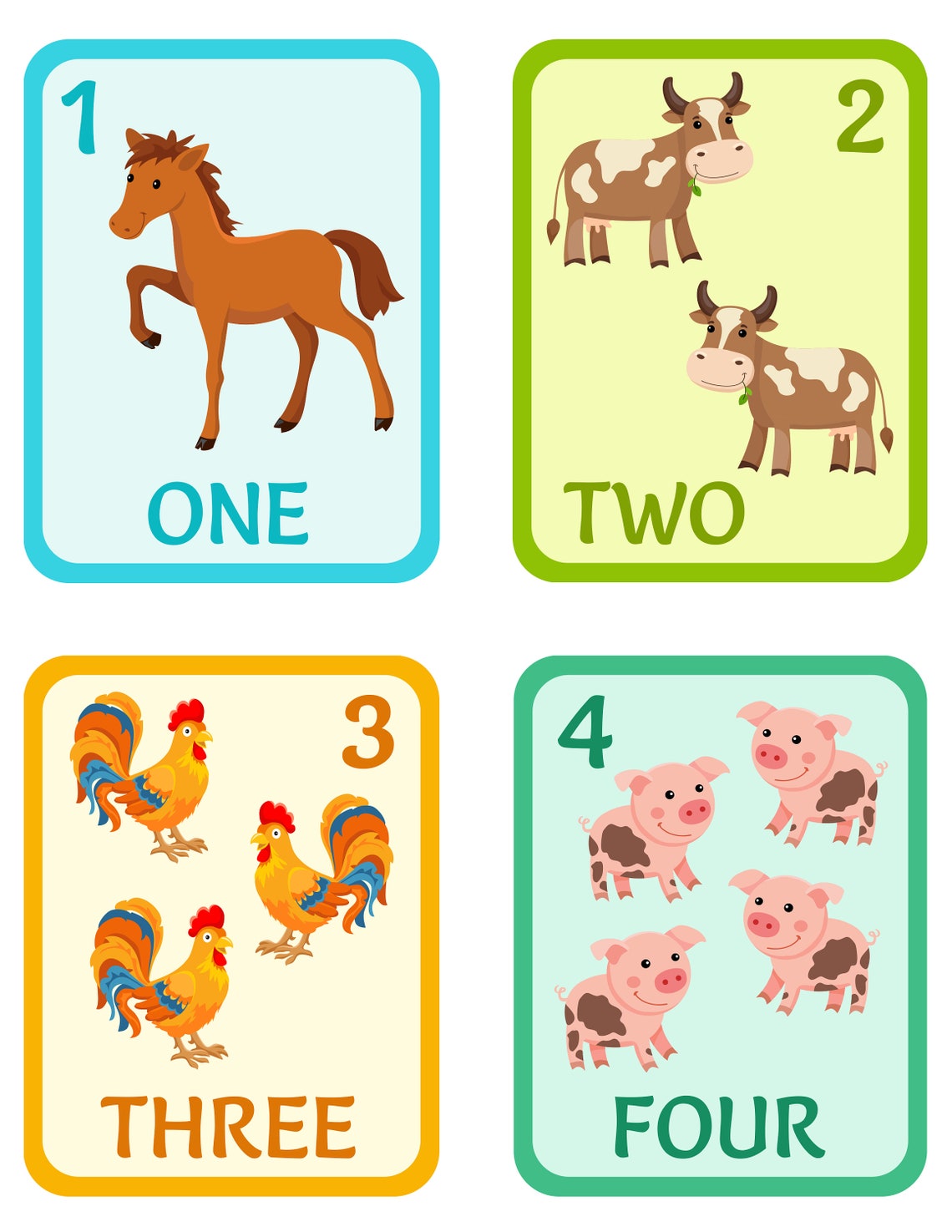 Farm Animals Number Flash Cards Preschool Kindergarten | Etsy