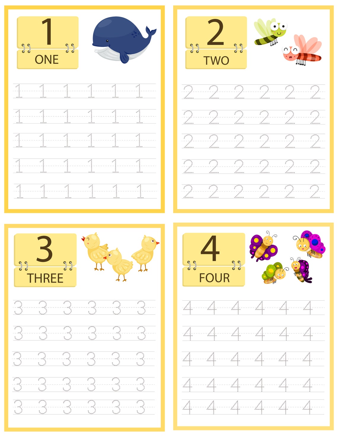 Number Tracing Cards Animals Preschool Kindergarten | Etsy