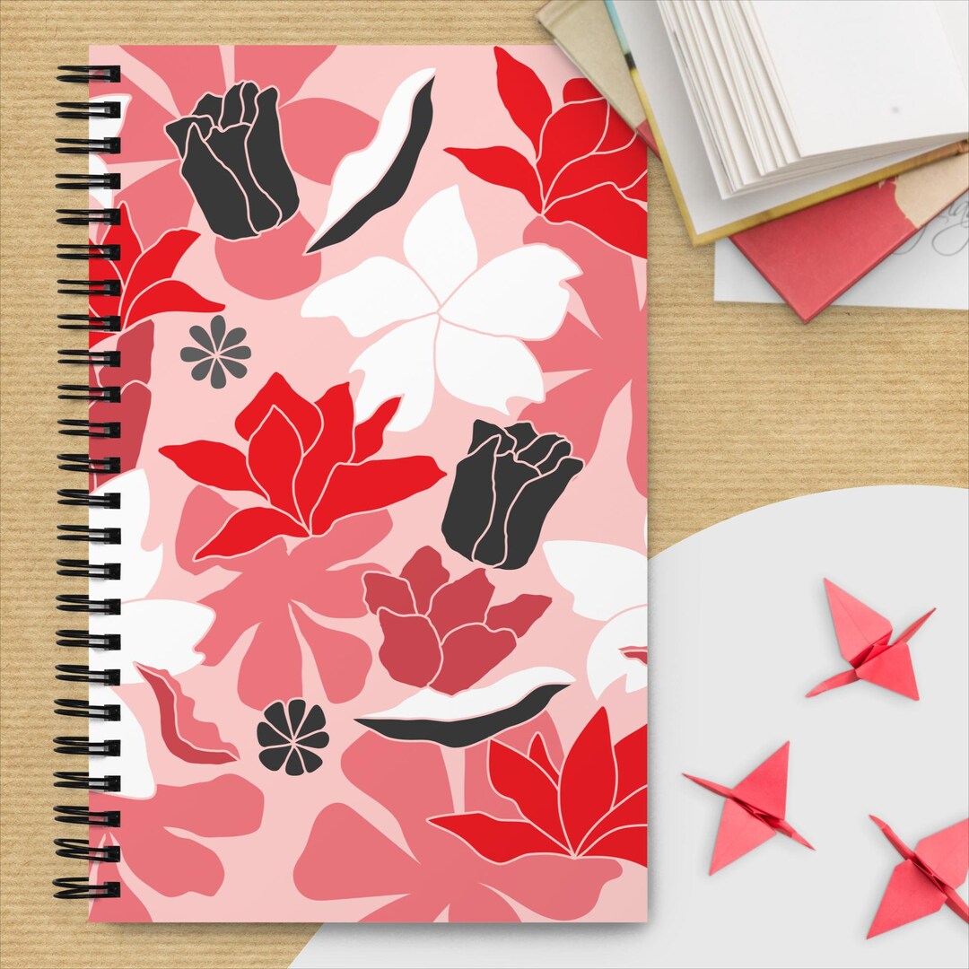 Enchanting Red Flowers Spiral Notebook | Bullet Journal With Dotted ...