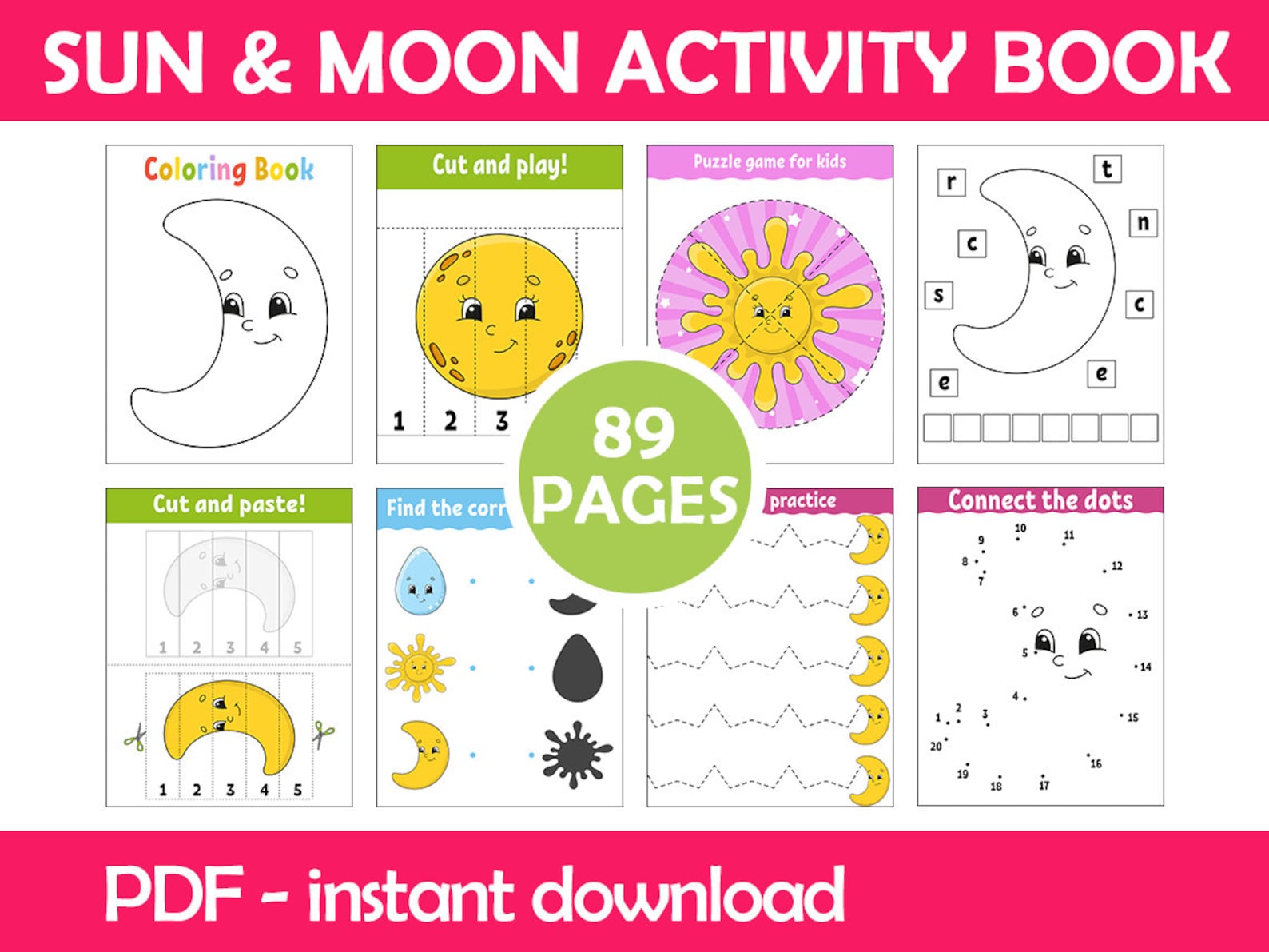 Sun & Moon Activity Book Preschool Kindergarten | Etsy