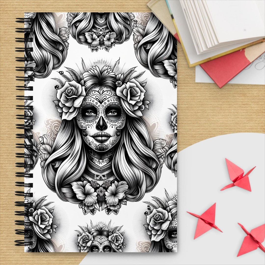 Day of the Dead Dotted Spiral Notebook Watercolor Bullet Journal ...