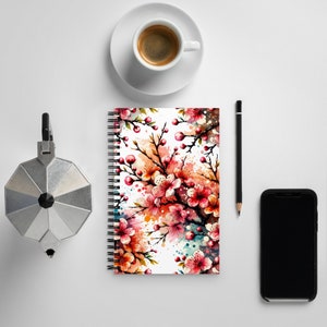 Watercolor Cherry Blossom Spiral Notebook Bullet Journal With Dotted ...