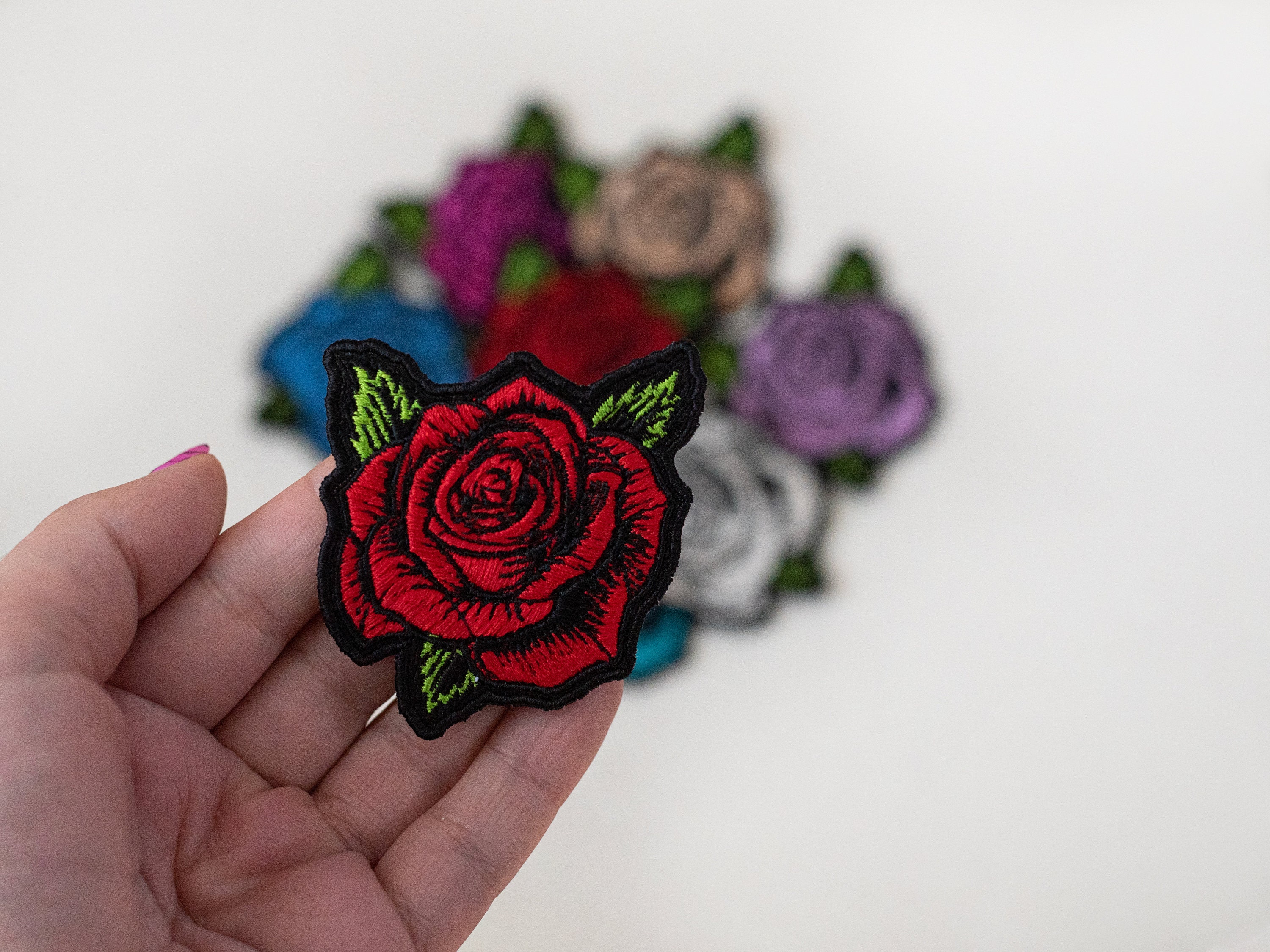 Set of 2 Sew on Rose Patches Big and Small, Embroidered Rose Flower ...